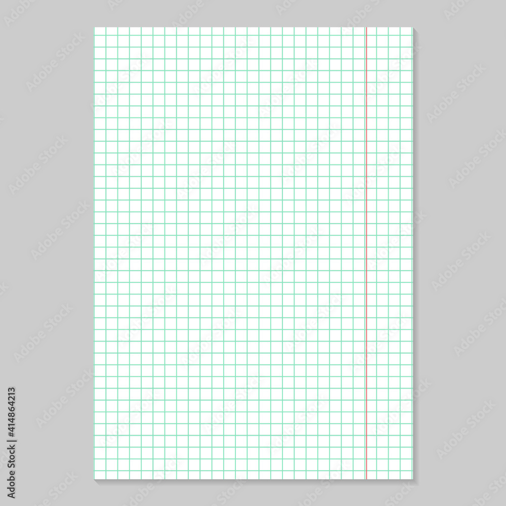 Grid paper. Realistic blank lined paper sheet in A4 format. Squared ...