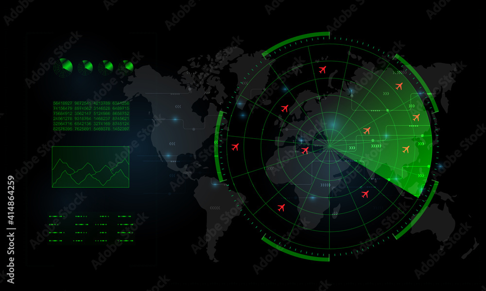 Radar Monitor. Air Traffic Control Radar screen and plane that is ...