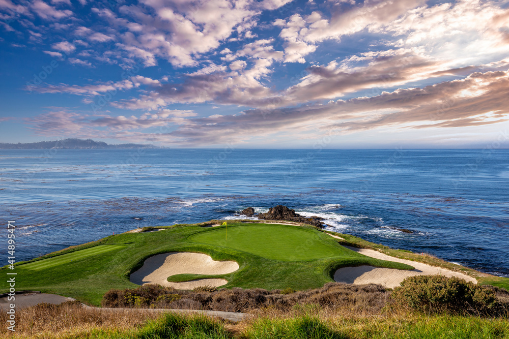 golf course with ocean Stock Photo | Adobe Stock