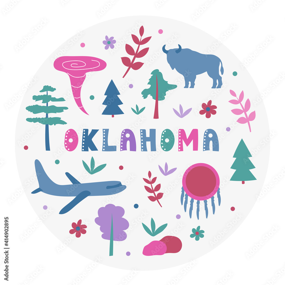 USA collection. Vector illustration of Oklahoma theme. State Symbols ...