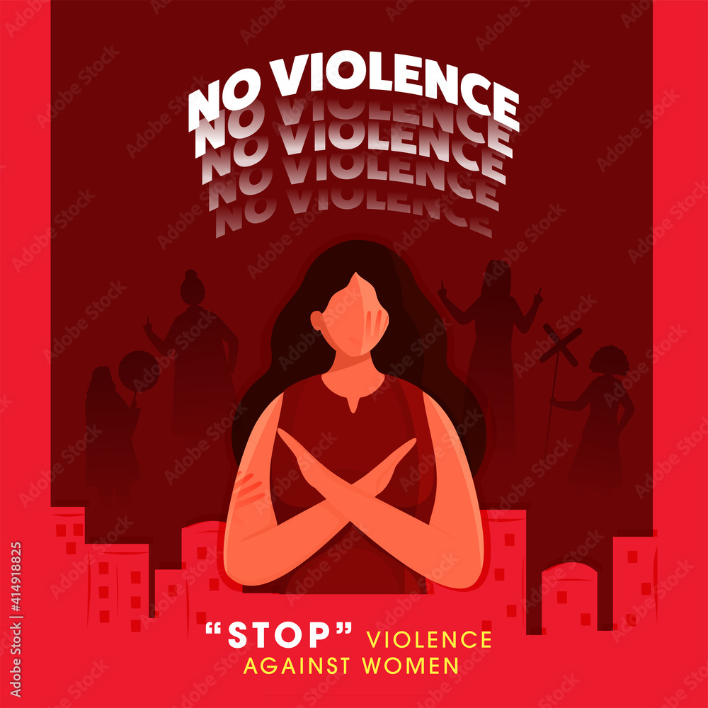 Female Saying Stop Violence Against Women And Crossed Her Arms Of ...