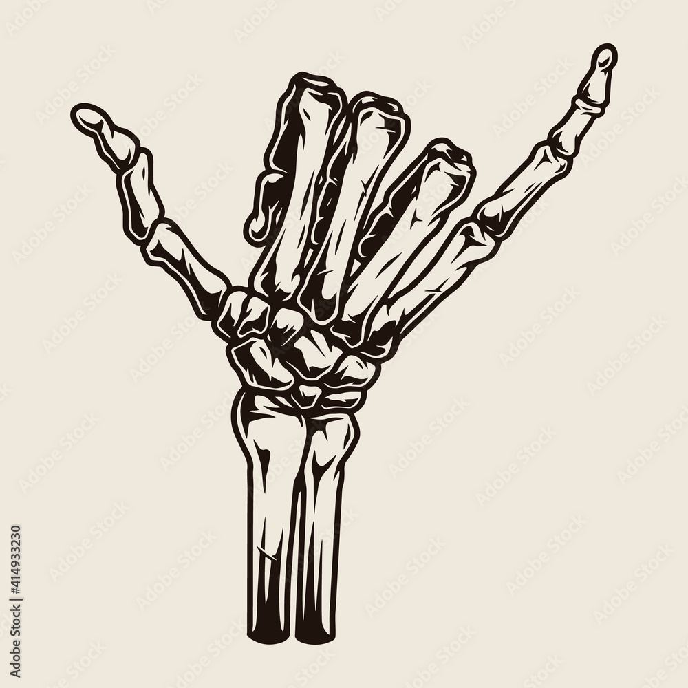Skeleton hand showing shaka gesture Stock Vector | Adobe Stock