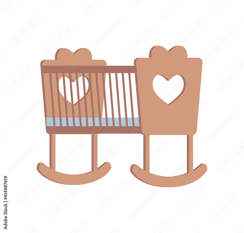 Cradle for little newborn baby girl or boy vector flat illustration ...