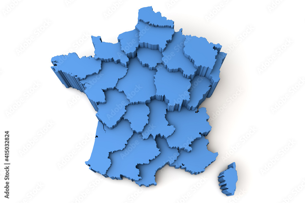 Map of France showing all regions. 3D Rendering Stock Illustration ...