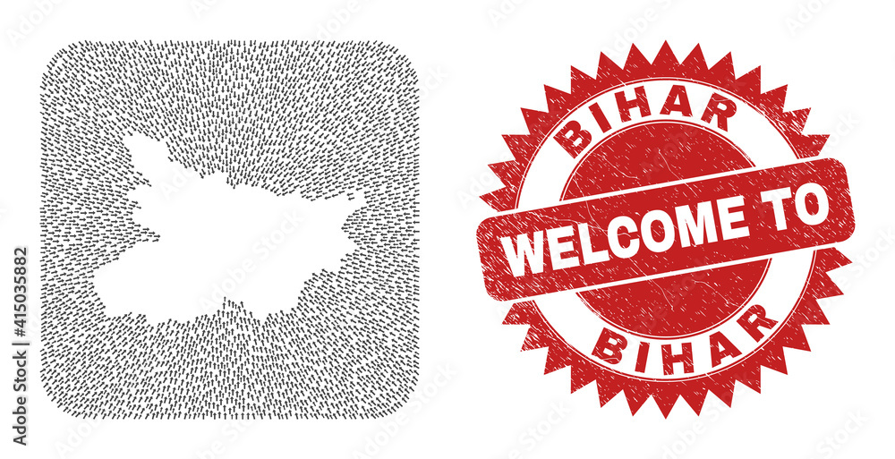 Vector collage Bihar State map of delivery arrows and rubber Welcome ...