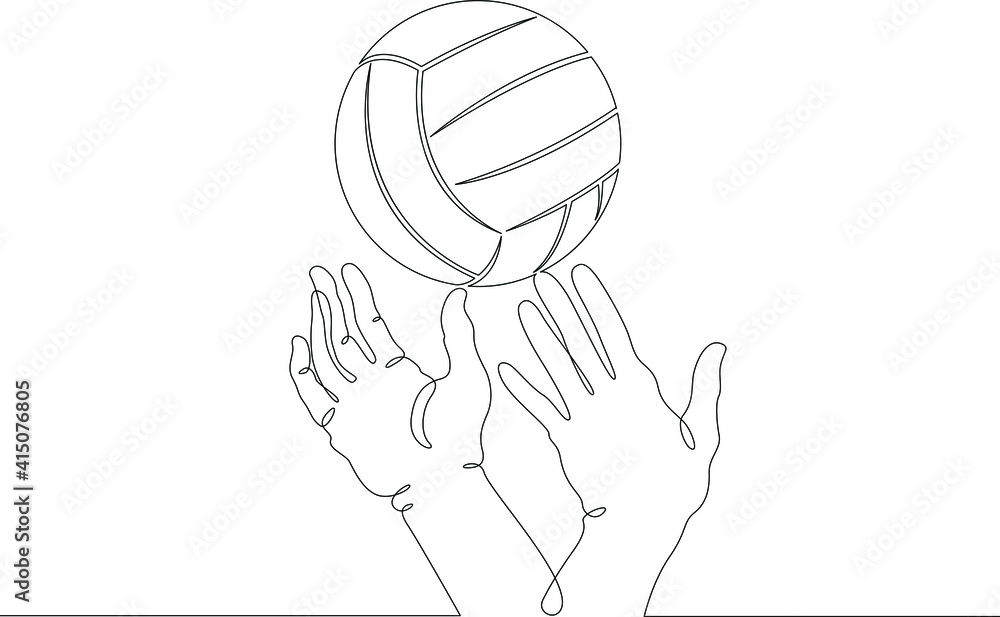 Volleyball. Hands reach for the volleyball in the game. One continuous ...