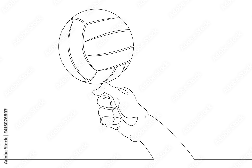 Volleyball. Hands reach for the volleyball in the game. One continuous ...