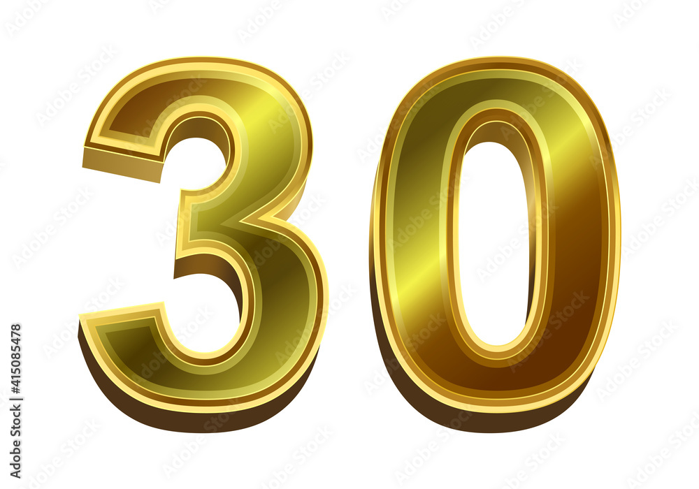 3d golden number 30 isolated on white background Stock Vector | Adobe Stock