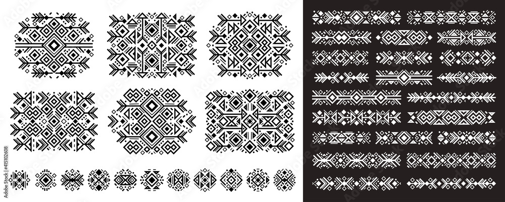 Navajo elements set in boho style on white and black. Abstract Aztec ...