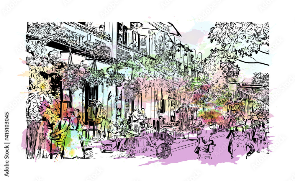 Image vectorielle Stock Building view with landmark of Hoi An is a city ...