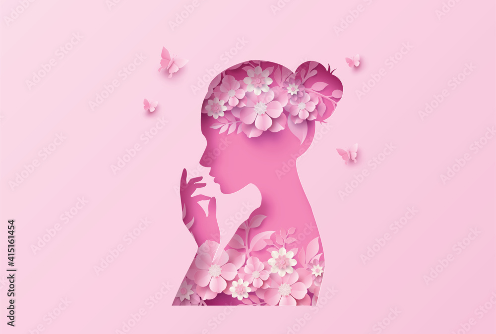 International Women's Day 8 march with frame of flower and leaves Stock ...