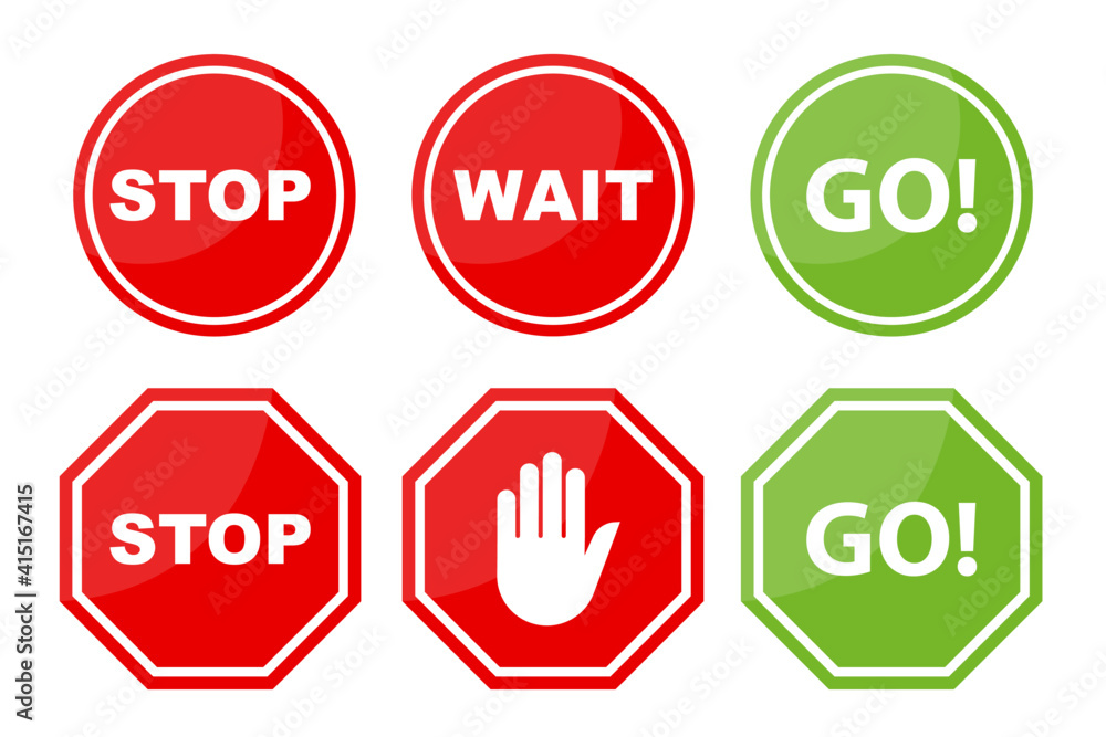 Sign stop, go and wait isolated on white background. Collection traffic ...