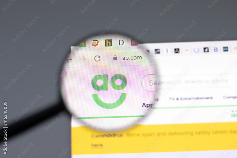 New York, USA - 15 February 2021: AO.com AO website in browser with ...