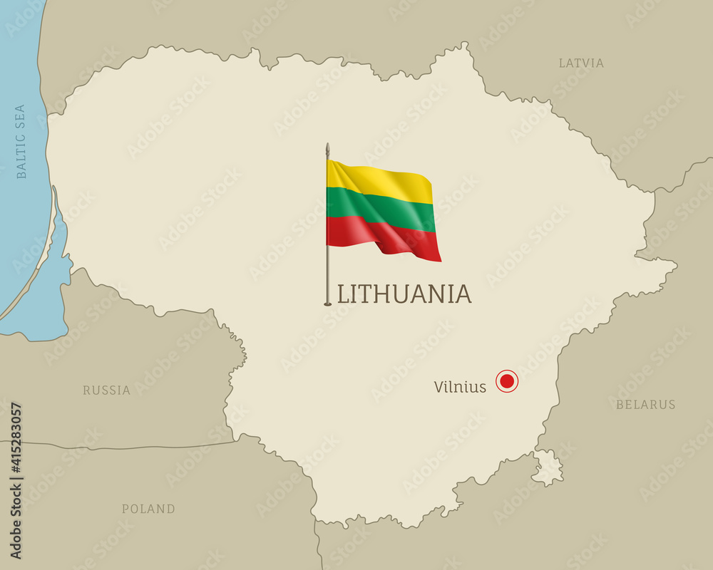 Lithuania editable map with territory borders, European country highly ...