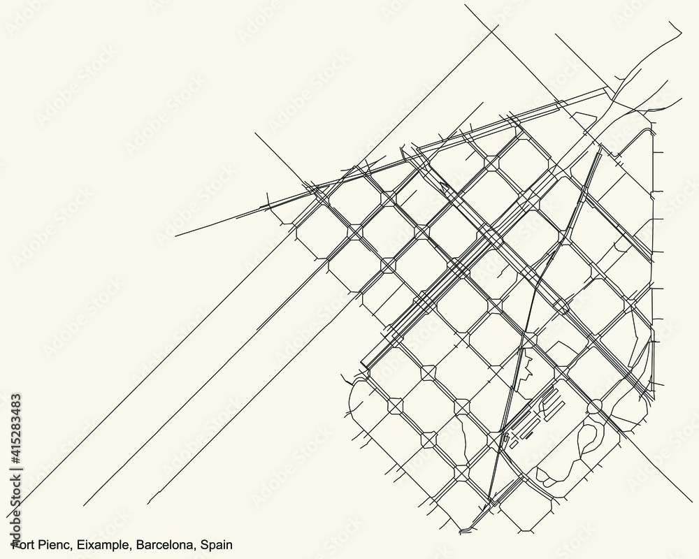 Black simple detailed street roads map on vintage beige background of ...