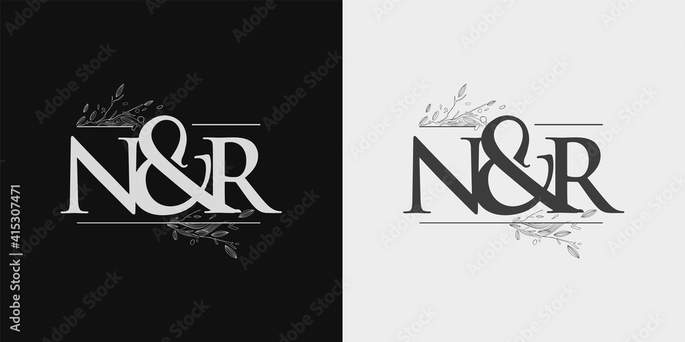NR Initial logo, Ampersand initial Logo with Hand Draw Floral, Initial ...