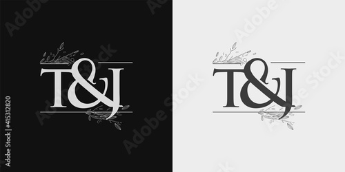 TJ Initial logo, Ampersand initial Logo with Hand Draw Floral, Initial ...