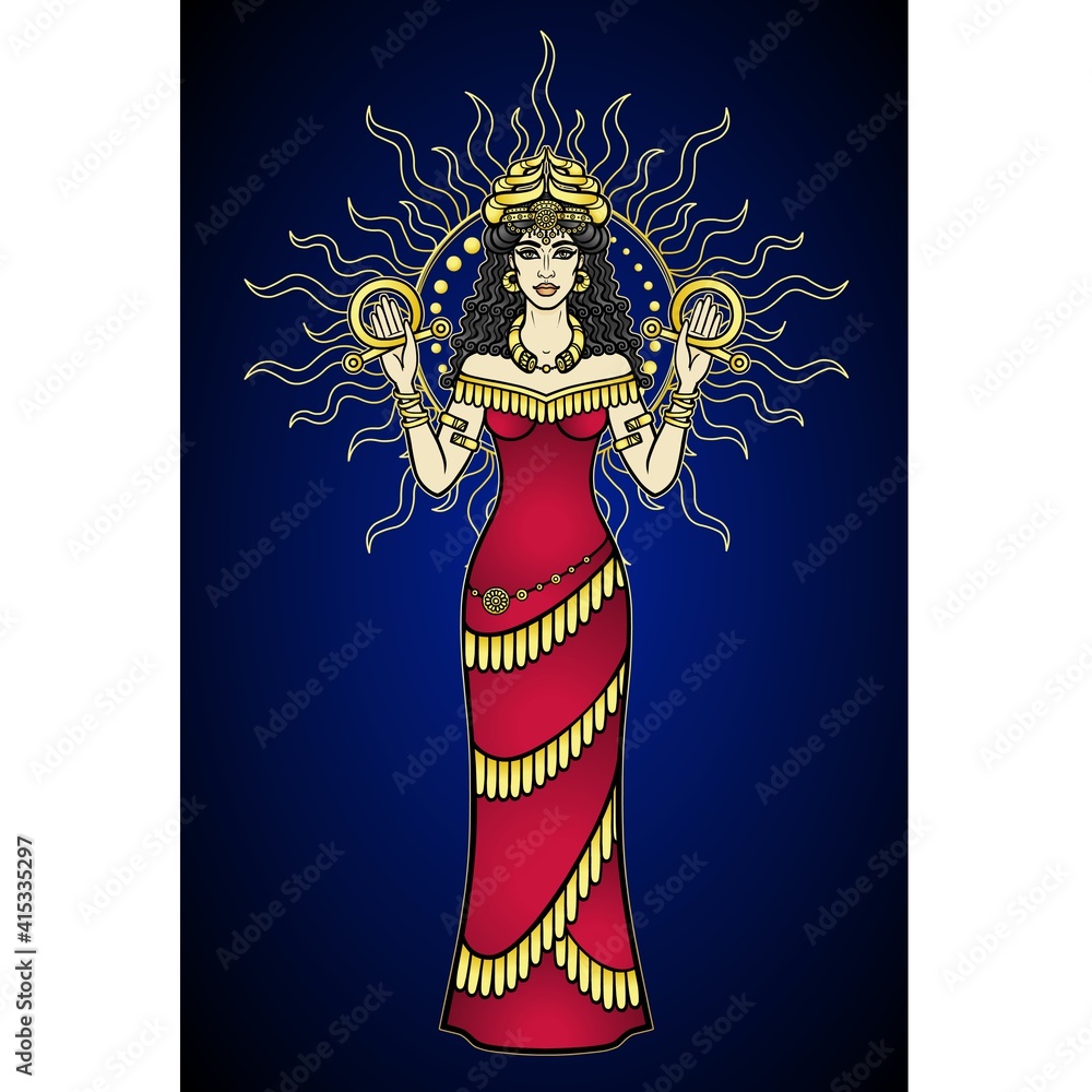 Cartoon color drawing: beautiful woman in a horned crown, a character ...