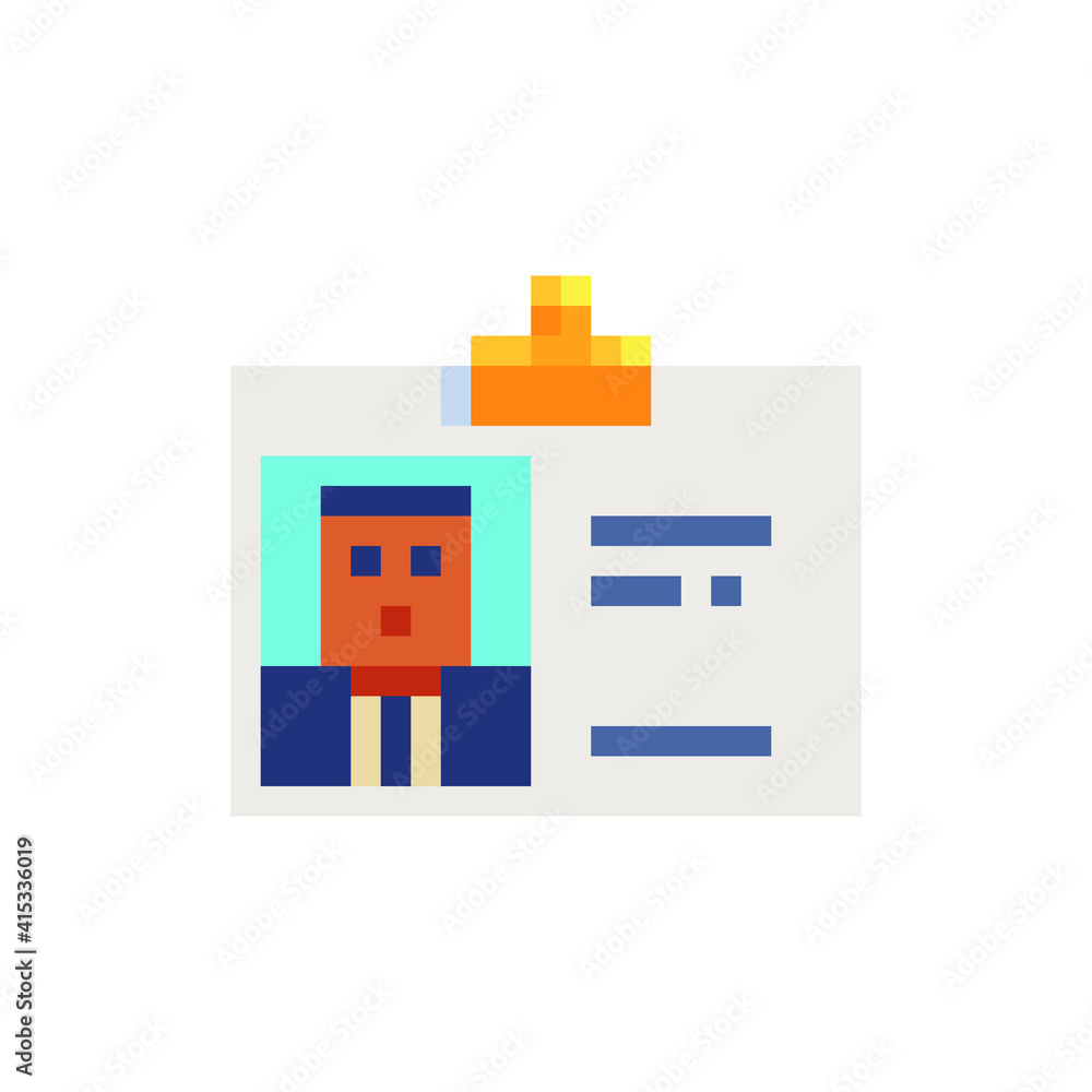 Identity card, ID with electronic chip, badge pixel art icon. Video ...