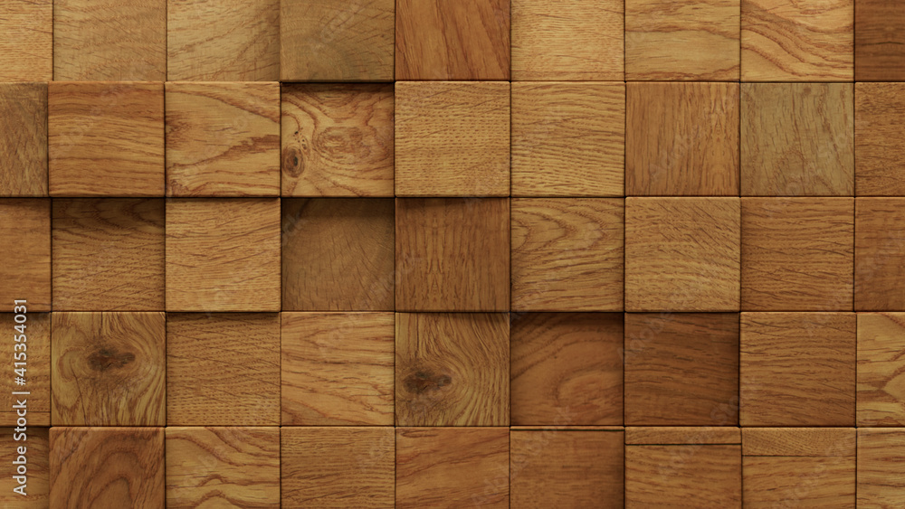 Wood Block Wall background. Mosaic Wallpaper with Light and Dark Timber ...