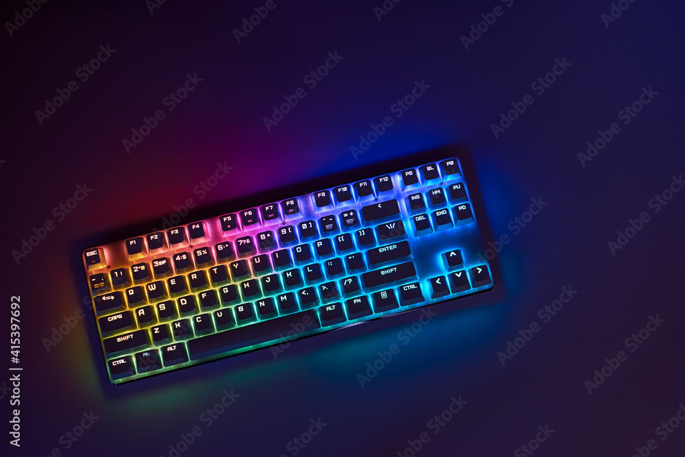 Gaming keyboard with RGB light. White mechanical keyboard. Gamer's ...