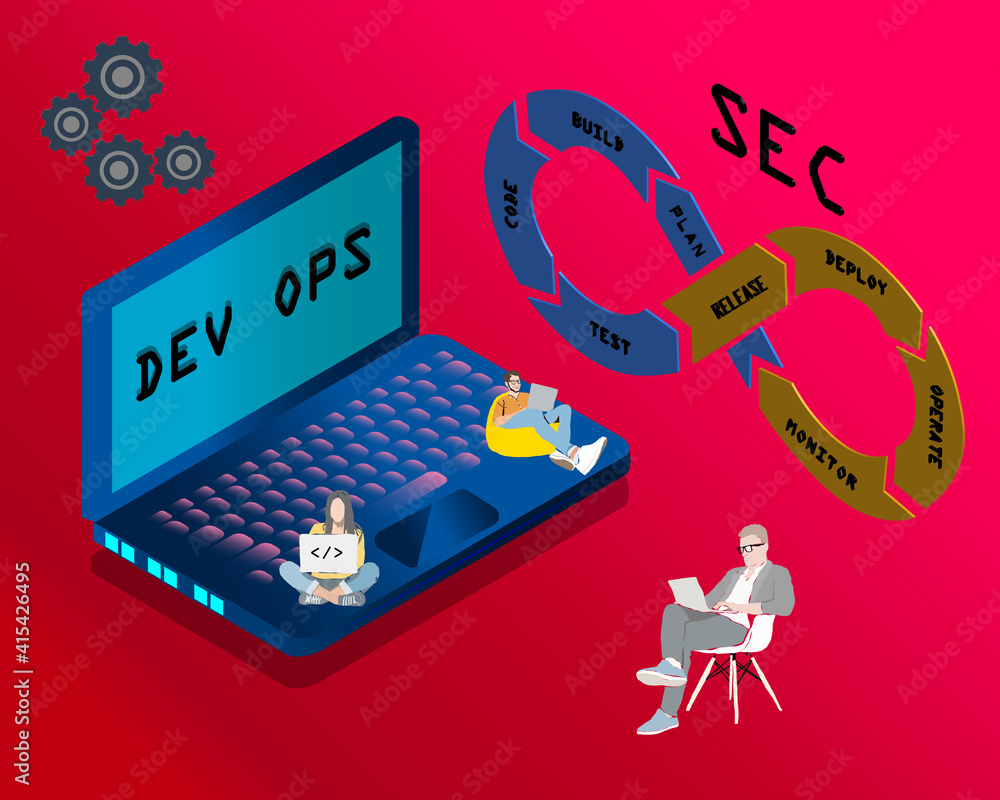 DevSecOps methodology of a secure software development process works. Cybersecurity concept ...