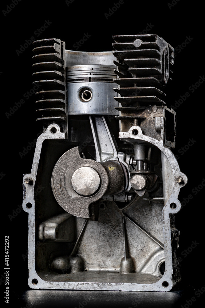 Internal combustion engine in cross section. View of the piston and ...