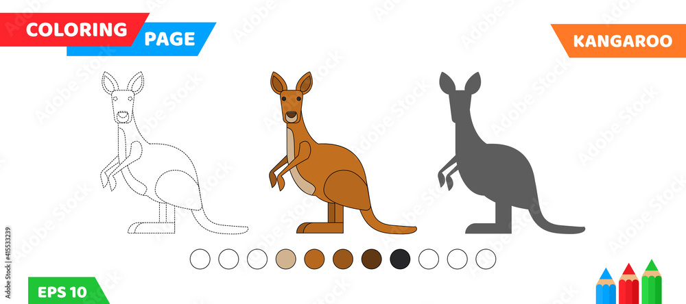 cute cartoon kangaroo coloring page for children education vector ...