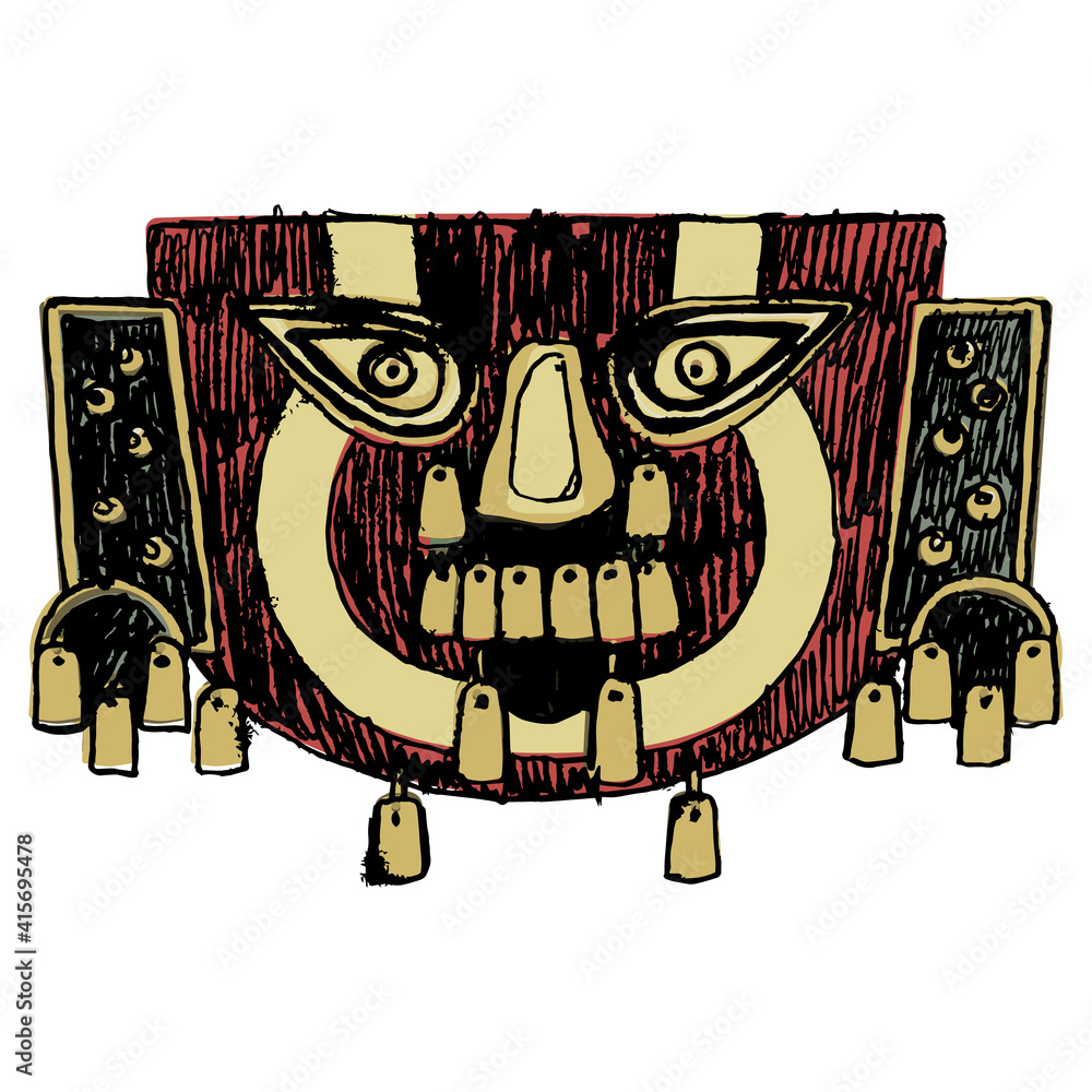 Vector de Stock Ancient Peruvian tribal mask. Sican or Lambayeque ...