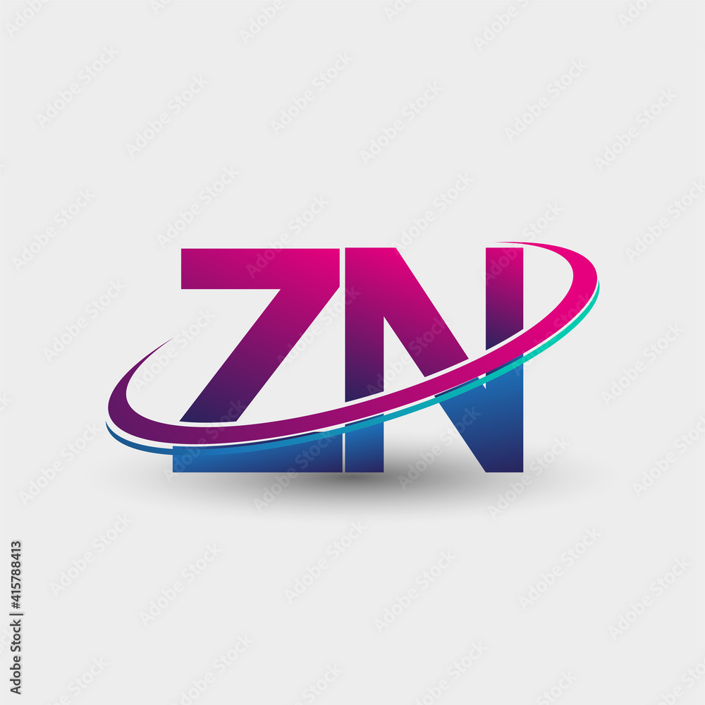 ZN initial logo company name colored blue and magenta swoosh design ...