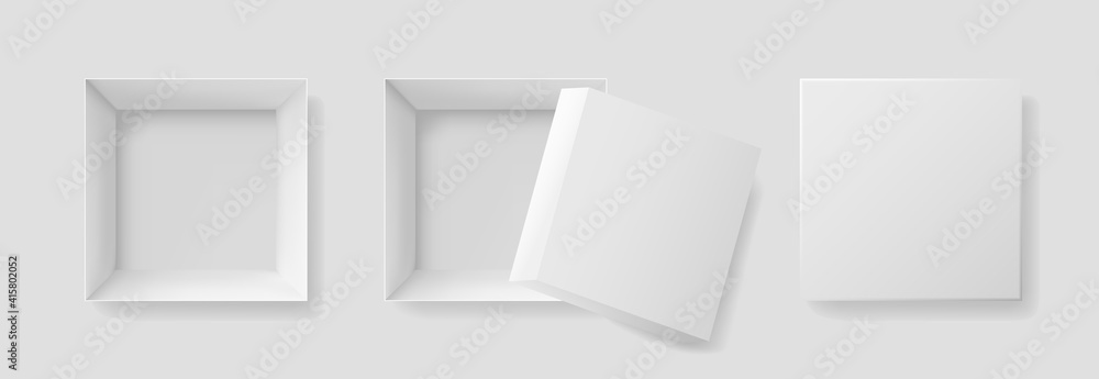 Open box with top view. Mockup of white box for gift, shoebox ...