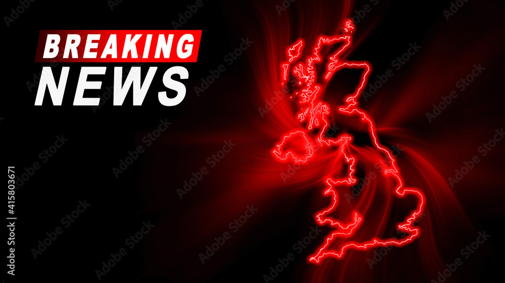 Breaking News Map of United Kingdom, outline red glow map Stock ...