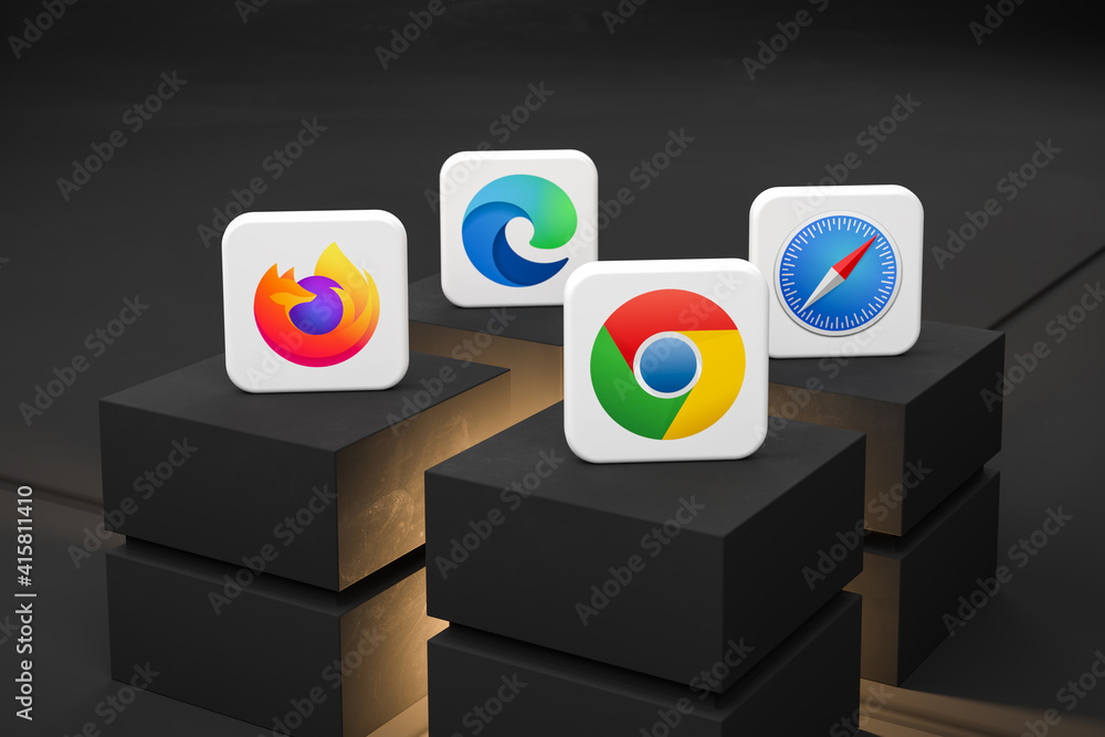 Battle of the browsers concept: Logos of the main browser apps Mozilla ...