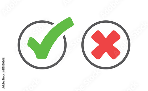 Check mark icons. Green tick and red x. Symbols of approval. Stock ...