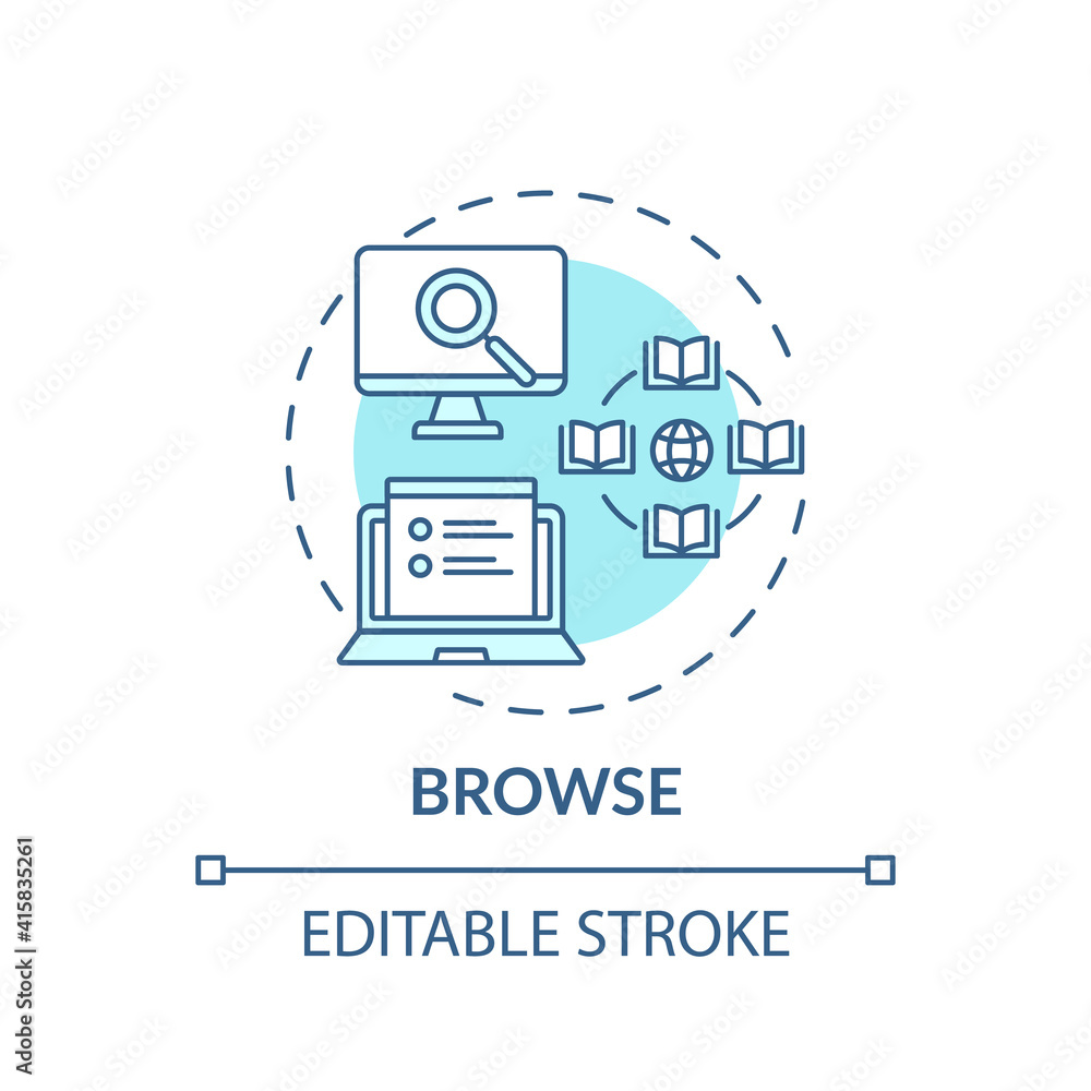 Browse process concept icon. Online library search types idea thin line ...