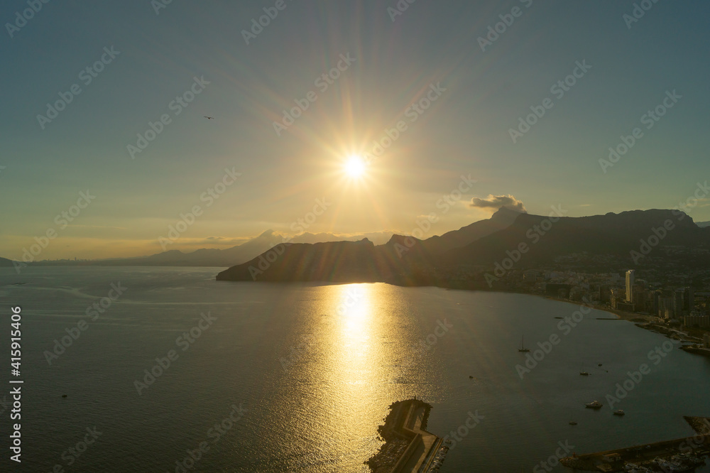 Beautiful sunset overlooking the beaches of the city of Calpe (Alicante ...