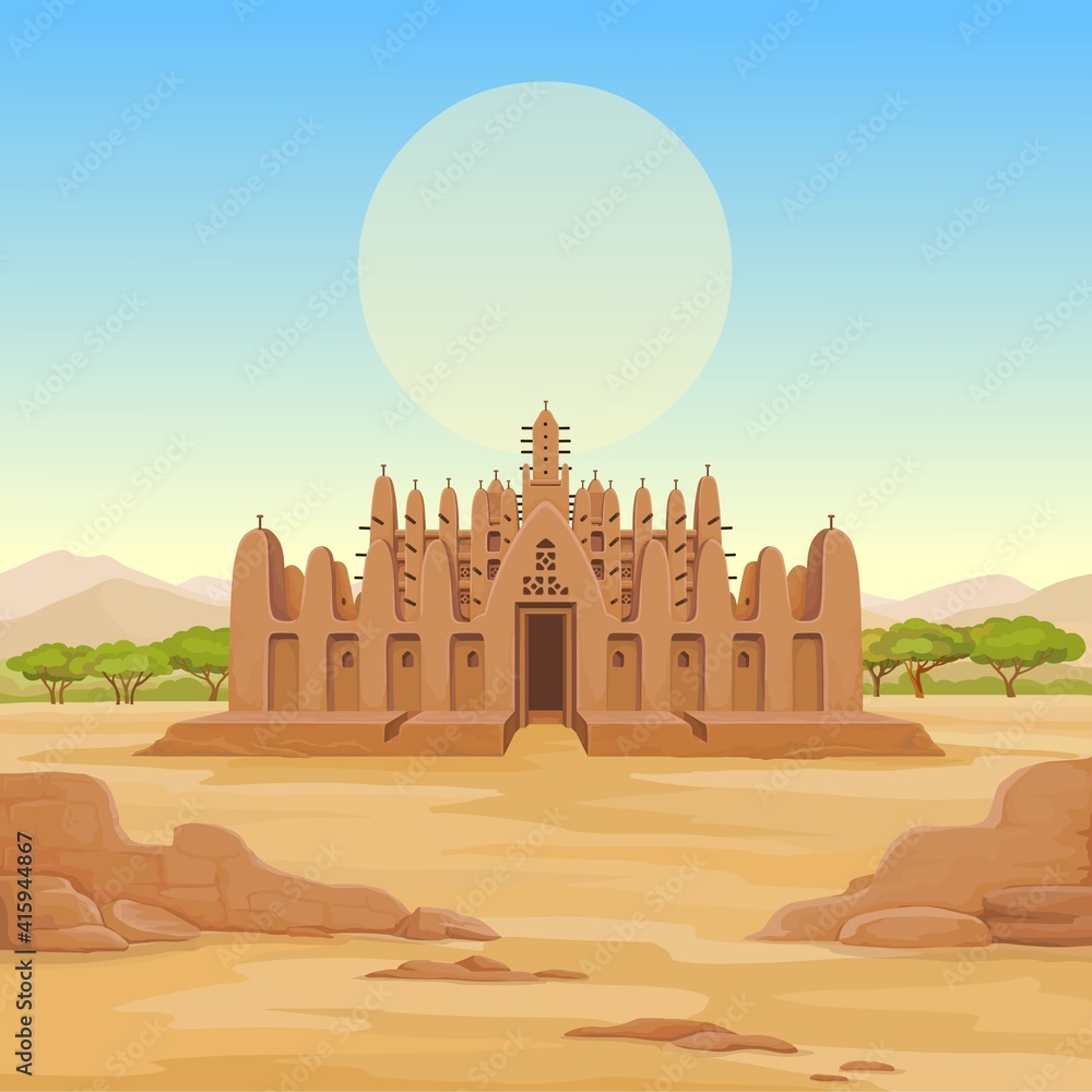 African architecture. The animation ancient building from clay ...