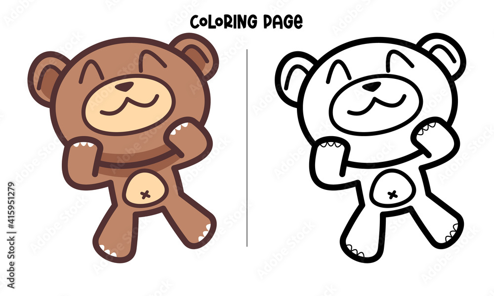 Cute Face Brown Bear Coloring Page and Book Stock Vector | Adobe Stock