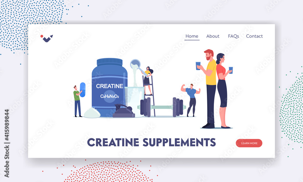 Tiny Characters Drinking Cocktail with Creatine Supplement in Gym ...