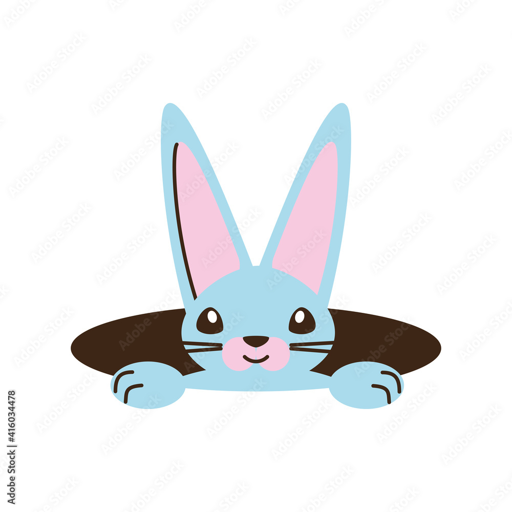 cute cartoon rabbit coming out hole cartoon isolated style Stock Vector ...