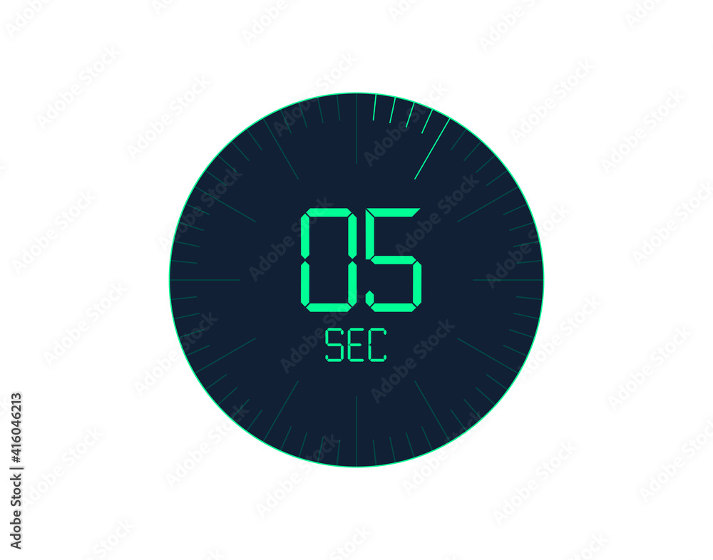 5 sec Timer icon, 5 seconds digital timer. Clock and watch, timer ...