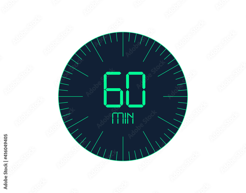 60 min Timer icon, 60 minutes digital timer. Clock and watch, timer ...