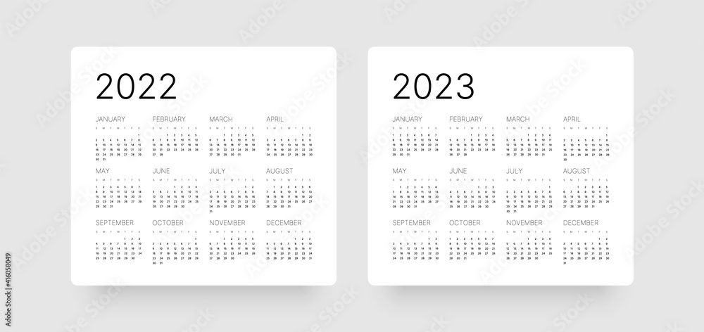 Monthly calendar template for 2022 and 2023 years. Week Starts on ...