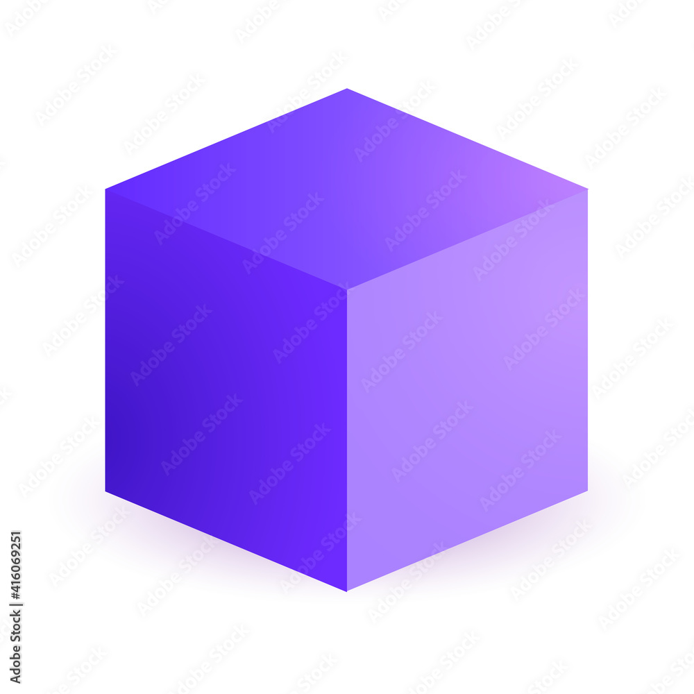 3D cube mock up model isolated top front view with shadow. Vector ...