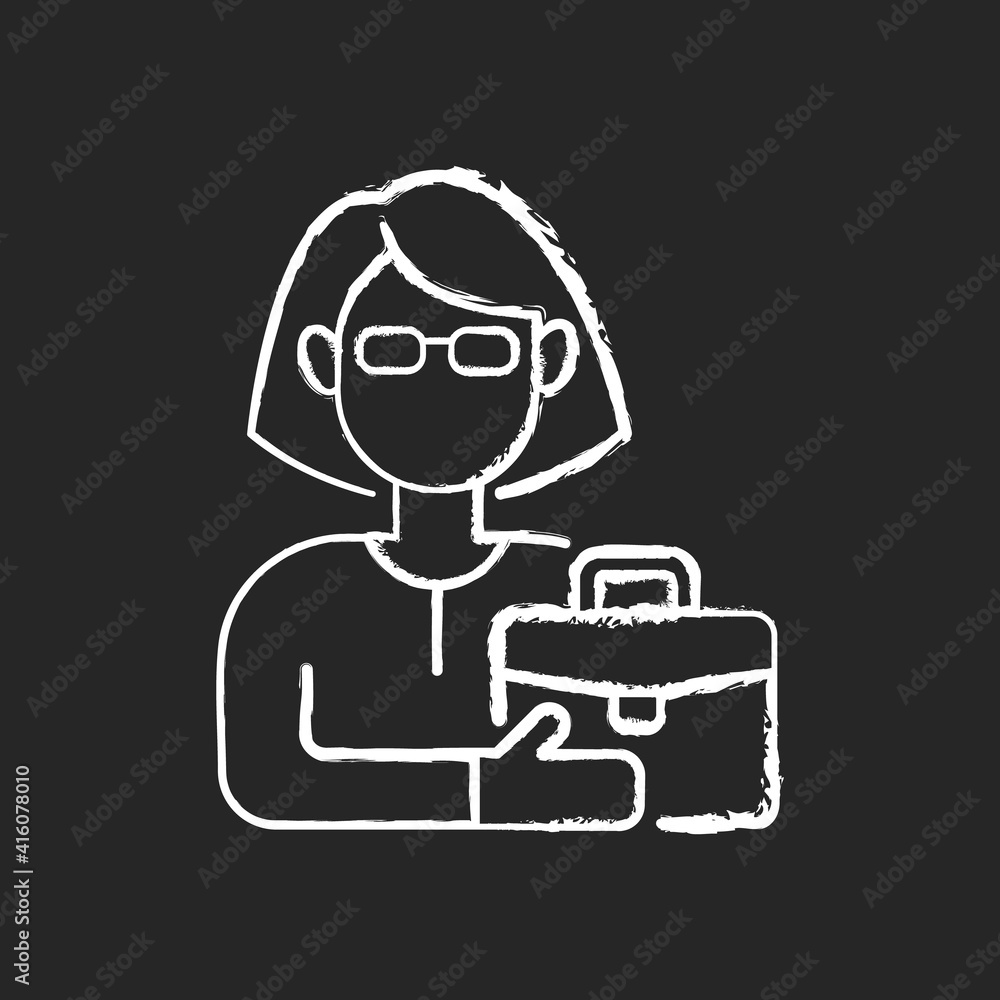 Female adult chalk white icon on black background. Middle-aged woman ...