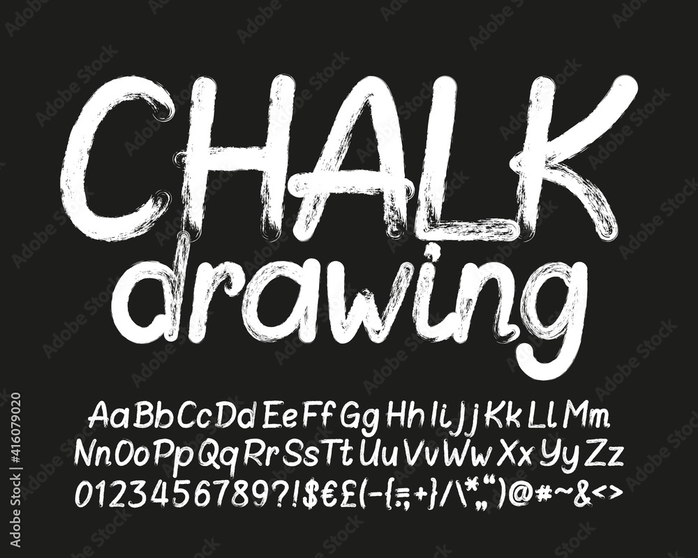 Chalk Drawing alphabet font. Hand drawn uppercase and lowercase letters ...