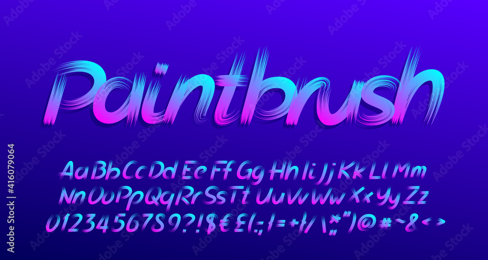 Paintbrush alphabet font. Brush stroke letters, numbers and symbols ...