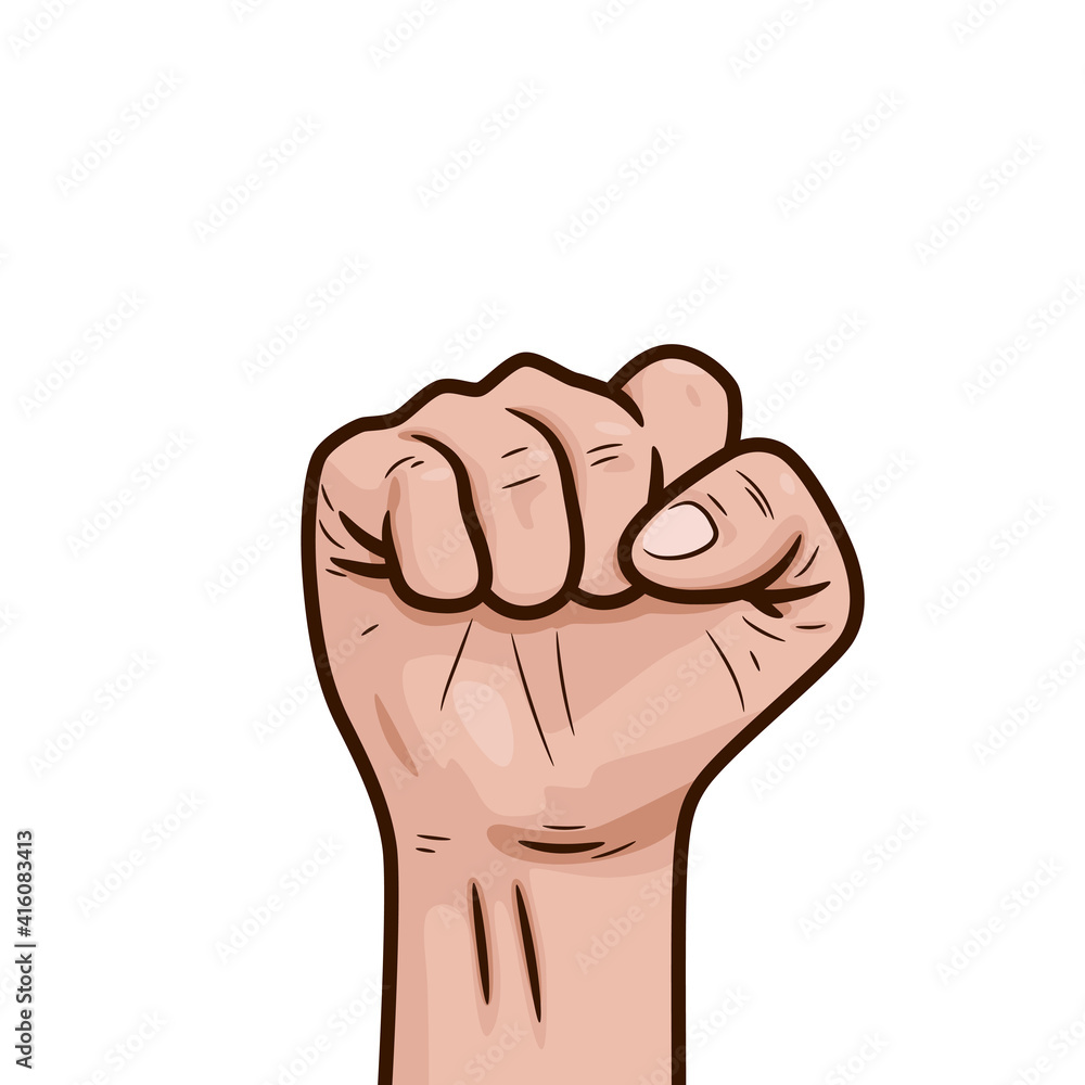 Fist raised up isolated on white background. There is a place for an ...