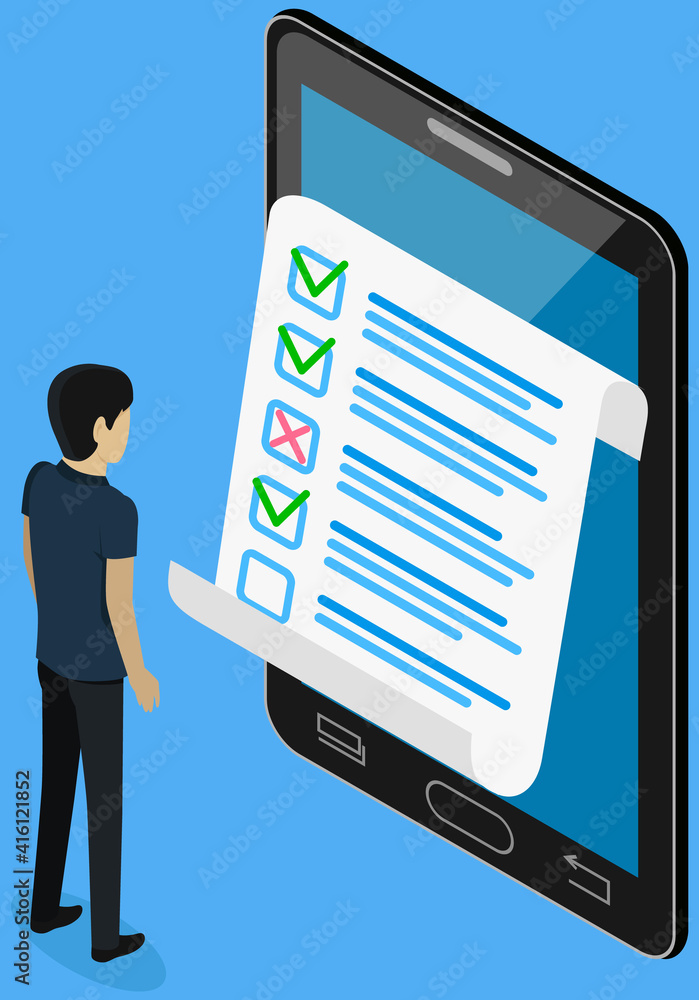 Teenager studying questionnaire. Male character checks and grades exam ...