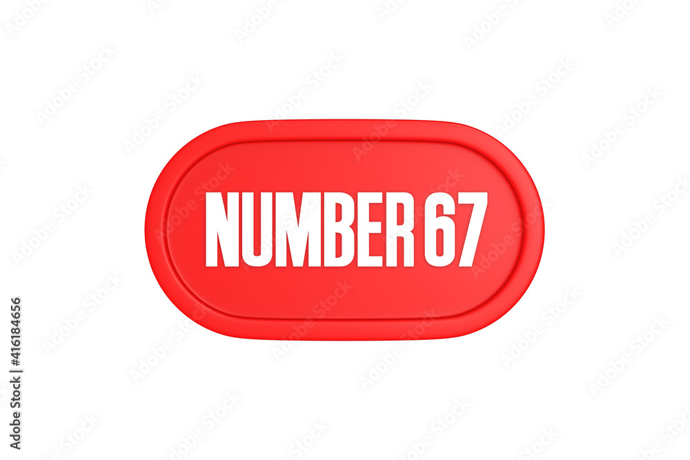 67 Number sign in red color isolated on white background, 3d render ...